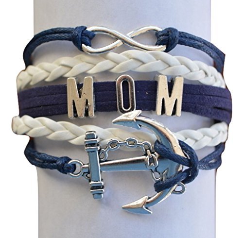 Mom Nautical Anchor Charm Bracelet for Women, Navy Rudder Anchor Braided Weave Leather Rope Infinity Love Bracelet, Gift For Mom