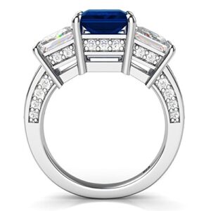 Sz 7 Sterling Silver 925 Princess Cut Blue & White Cubic Zirconia CZ Engagement Ring