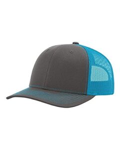 richardson charcoal/neon blue 112 mesh back trucker cap snapback hat