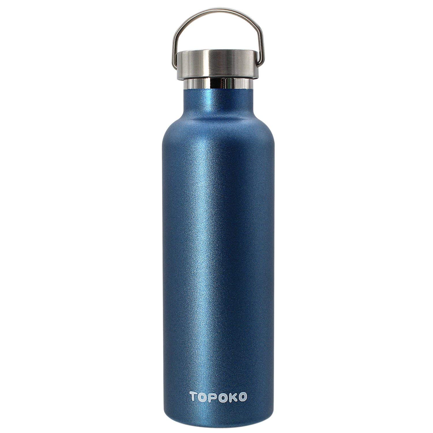 TOPOKO 25 oz Stainless Steel Vacuum Insulated Water Bottle, Keeps Drink Cold up to 24 Hours & Hot up to 12 Hours, Leak Proof and Sweat Proof. Large Capacity Sports Bottle Wide Mouth Metal Lid (Blue)