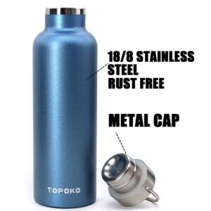 TOPOKO 25 oz Stainless Steel Vacuum Insulated Water Bottle, Keeps Drink Cold up to 24 Hours & Hot up to 12 Hours, Leak Proof and Sweat Proof. Large Capacity Sports Bottle Wide Mouth Metal Lid (Blue)