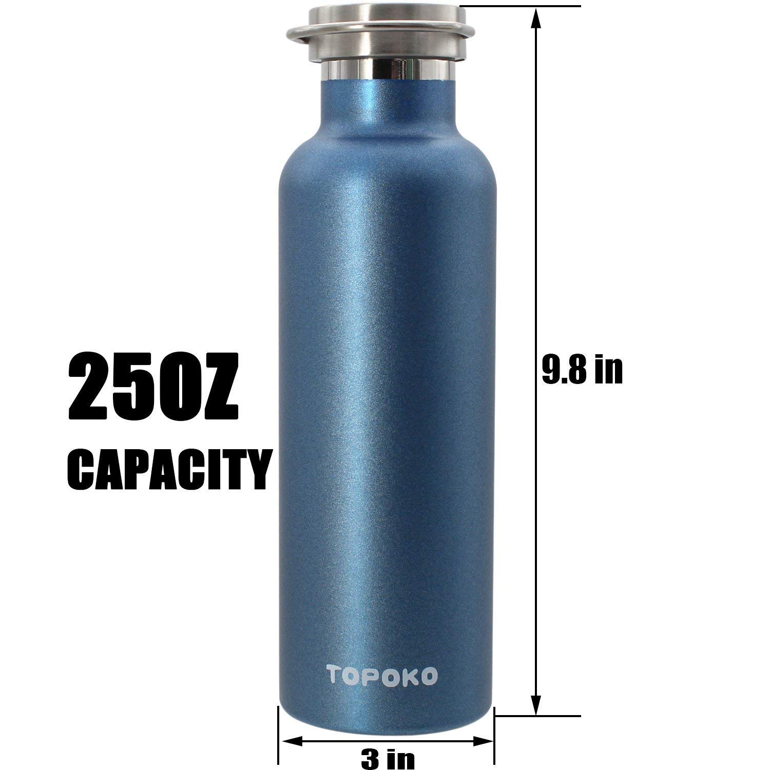 TOPOKO 25 oz Stainless Steel Vacuum Insulated Water Bottle, Keeps Drink Cold up to 24 Hours & Hot up to 12 Hours, Leak Proof and Sweat Proof. Large Capacity Sports Bottle Wide Mouth Metal Lid (Blue)