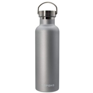 topoko 25 oz stainless steel vacuum insulated water bottle, keeps drink cold up to 24 hours & hot up to 12 hours, leak proof and sweat proof. large capacity sports bottle wide mouth metal lid (grey)