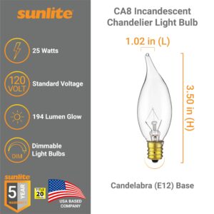 Sunlite Incandescent 25 Watt Petite Chandelier 194 Lumens Clear Light Bulb 12 Pack