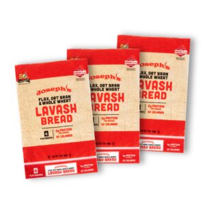 flax lavash 3 pack - joseph's lavash bread value 3-pack, flax oat bran & whole wheat, reduced carb (4 flatbreads per pack, 12 total)