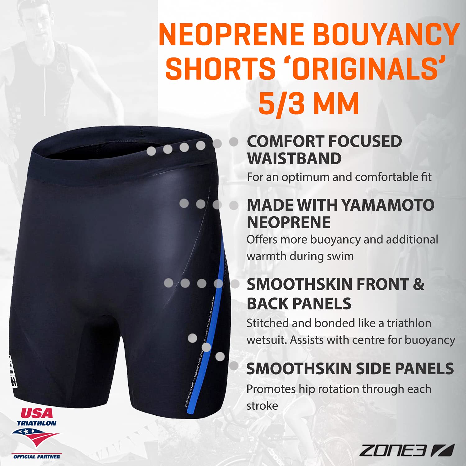 ZONE3 Neoprene Buoyancy Shorts 'Originals' 5/3mm (Black/Blue, X-Small)