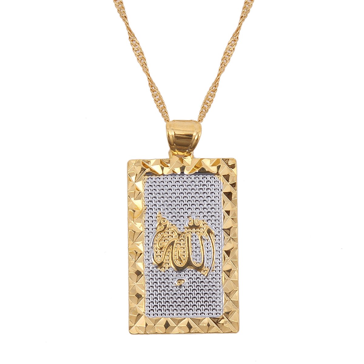 Platinum 24K New Islamic Allah Pendant Charms Choker Necklace Religious Muslim Jewelry (Platinum Gold Pendant)