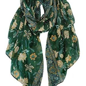 GERINLY Lightweight Scarves Fashion Flowers Print Shawl Wrap Scarf For Women Forest Green Accessory for Beach Boho Scarf (Green)