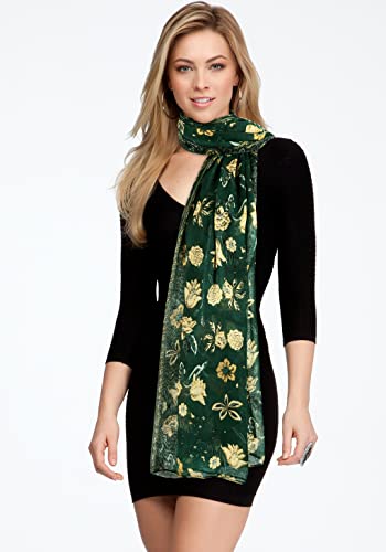 GERINLY Lightweight Scarves Fashion Flowers Print Shawl Wrap Scarf For Women Forest Green Accessory for Beach Boho Scarf (Green)