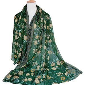 GERINLY Lightweight Scarves Fashion Flowers Print Shawl Wrap Scarf For Women Forest Green Accessory for Beach Boho Scarf (Green)