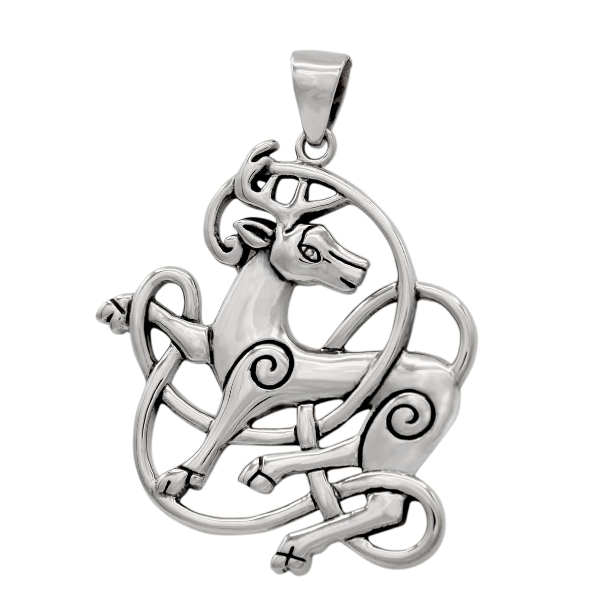 Dryad Design Sterling Silver Stag Pendant - Celtic Deer Jewelry for Men or Women