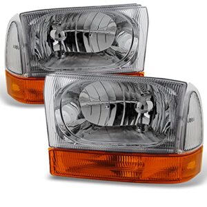 akkon - for 1999-2004 ford f250 f350 f450 f550 superduty excursion chrome headlights with amber bumper signal light lamps