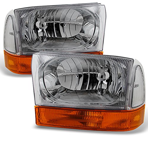 AKKON - For 1999-2004 Ford F250 F350 F450 F550 SuperDuty Excursion Chrome Headlights With Amber Bumper Signal Light Lamps