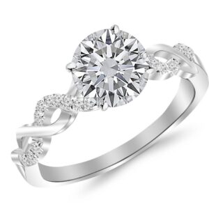 1.33 carat t.w. round shape/center twisting infinity silver and cz split shank pave set cz engagement ring