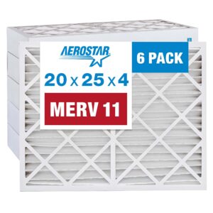 aerostar 20x25x4 merv 11 pleated air filter, ac furnace air filter, 6-pack (actual size: 19 1/2"x24 1/2"x3 3/4")