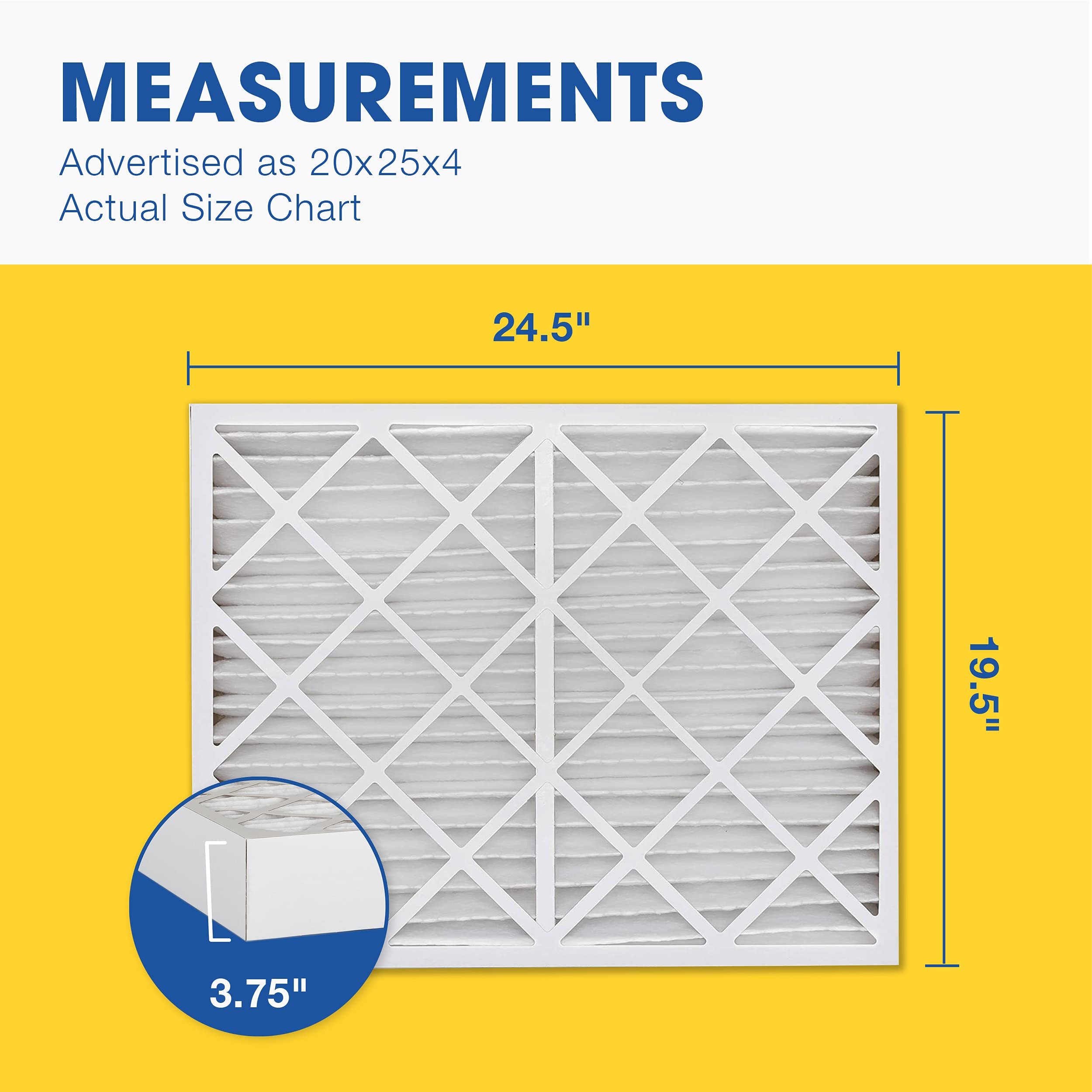 Aerostar 20x25x4 MERV 11 Pleated Air Filter, AC Furnace Air Filter, 6-Pack (Actual Size: 19 1/2"x24 1/2"x3 3/4")