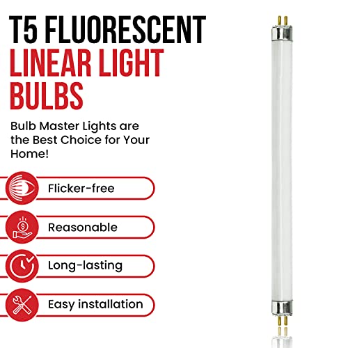 BULBMASTER F8T5 CW Fluorescent Bulbs 12 Inch - F8 T5 8W Cool White 4100K Fluorescent 12" Under Cabinet Light Bulbs Linear T5 380 Lumens - Under The Counter Small Fluorescent Light Bulb - Pack of 6