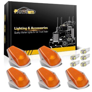 partsam 5pcs top cab marker roof running light amber cover lens 15442 + 5x 5050 t10 194 led bulbs compatible with ford f-150 f-250 f-350 1973-1997 f series pickup super duty trucks.