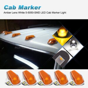 Partsam 5pcs Top Cab Marker Roof Running Light Amber Cover Lens 15442 + 5X 5050 T10 194 LED Bulbs Compatible with Ford F-150 F-250 F-350 1973-1997 F Series Pickup Super Duty Trucks.