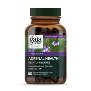 gaia herbs adrenal health nightly restore - herbal supplement with ashwagandha, magnolia bark, cordyceps, lemon balm, and more - 120 vegan liquid phyto-capsules (60 servings)