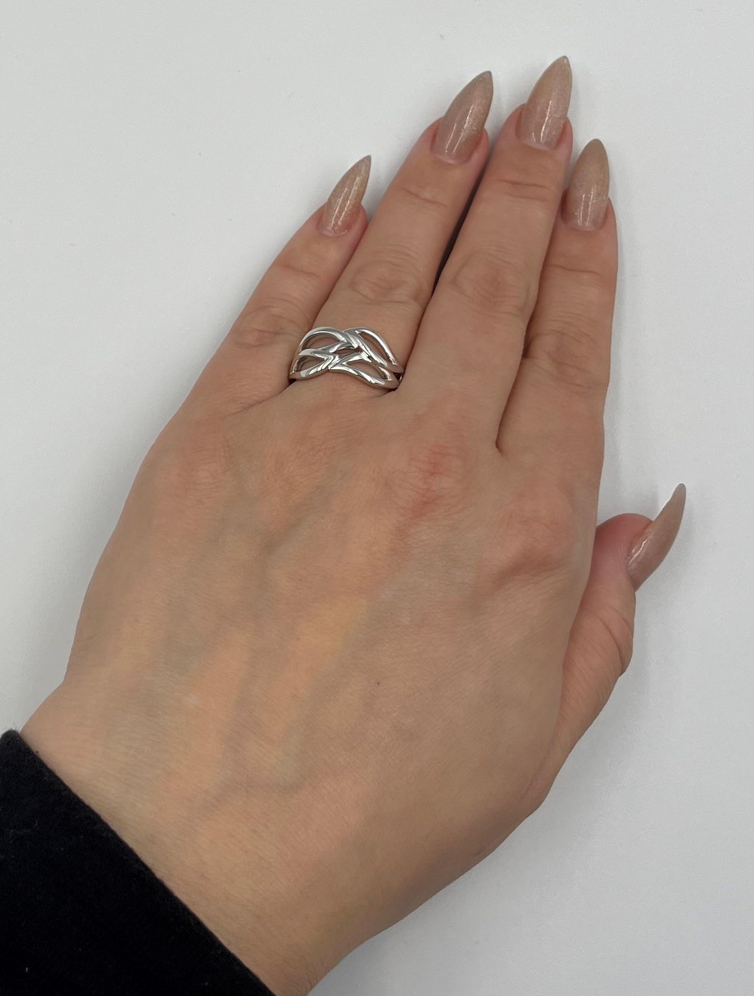 .925 Sterling Silver Leaf Band Ring - Size 7