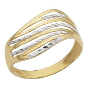 kooljewelry 10k two-tone gold diamond-cut wave design ring (size 9)