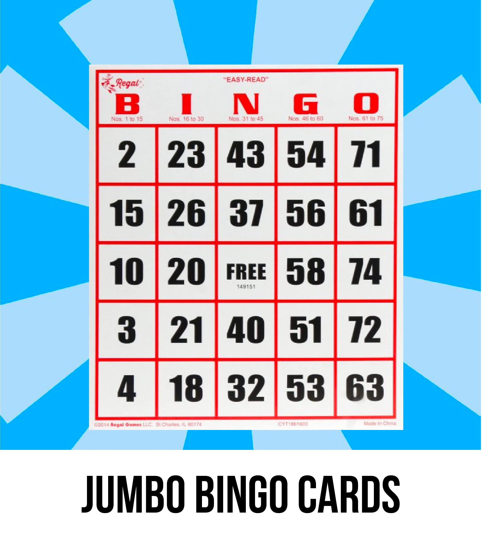 Regal Bingo Jumbo Bingo Cards Deck Reusable - Bingo Games for Family - 50 Playing Cards