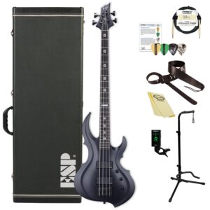 esp etarayafrxblks tom araya signature series frx electric bass, black satin