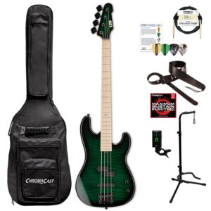 esp lmm4fmdstgsb-kit-1 marco mendoza signature series 4-string electric bass, dark see thru green sunburst