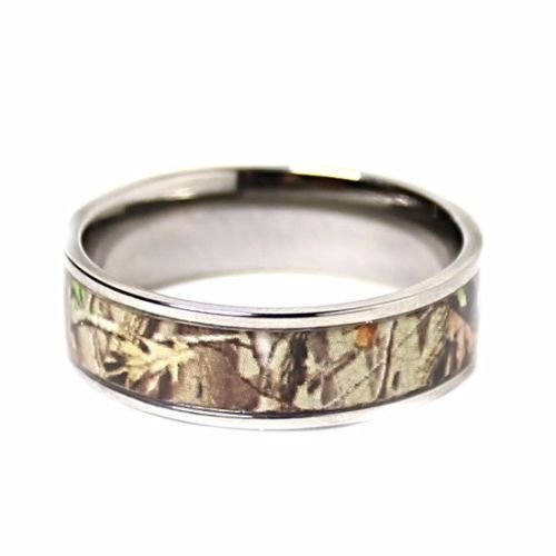 2 pc Camo Wedding Rings Set - Wedding Ring - Engagement Ring - Bridal Rings Set - Wood Ring - Cz Engagement Rings - Black Camo - White Camo - Wood Rings for Women (Silver, 8)