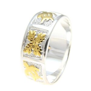 Arthur's Jewelry Sterling silver 925 Hawaiian 2 tone yellow gold plated honu turtle quilt 8mm band ring size 9