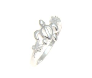 arthur's jewelry sterling silver 925 hawaiian honu turtle plumeria flower ring size 9