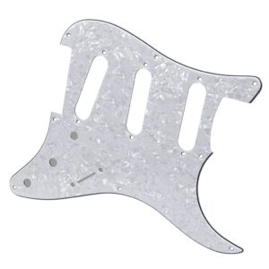 IKN 8 Hole Strat Pickguard Electric Guitar Pickguard Scratch Plate with Screw for Vintage Style Strat Guitar Parts, 4Ply White Pearl