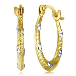 wellingsale ladies 14k two tone white and yellow gold polished heart pattern oval hoop earrings (12 x 15mm)