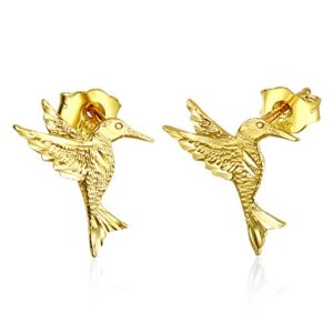 wellingsale ladies 14k yellow gold polished bird stud earrings (11 x 12mm)