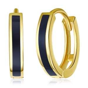 wellingsale ladies 14k yellow gold polished 2mm onyx huggies hoop earrings (10mm diameter)