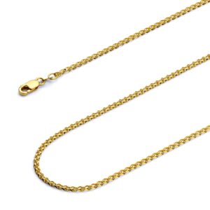 wellingsale 14k solid yellow gold 2mm open wheat chain with lobster claw clasp - 22" inches