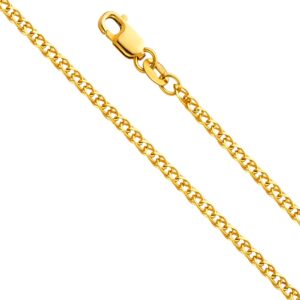 Wellingsale 14K Solid Yellow Gold 2mm Open Wheat Chain with Lobster Claw Clasp - 22" Inches