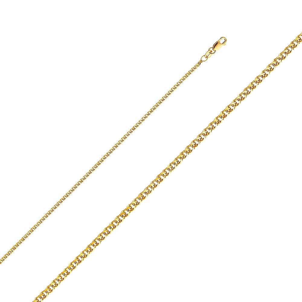 Wellingsale 14K Solid Yellow Gold 2mm Open Wheat Chain with Lobster Claw Clasp - 22" Inches