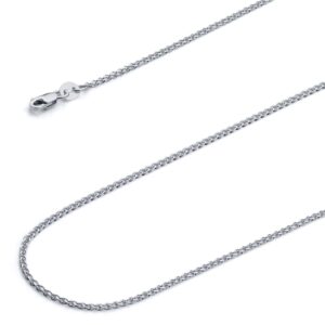 wellingsale 14k solid white gold 2mm open wheat chain with lobster claw clasp - 16" inches