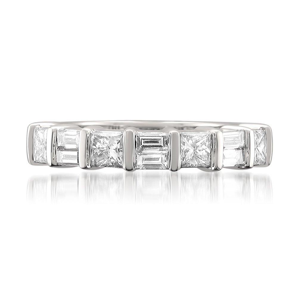 14k White Gold Princess-Cut & Baguette Diamond Bridal Wedding Band Ring (1 cttw, I-J, I1-I2), Size 8