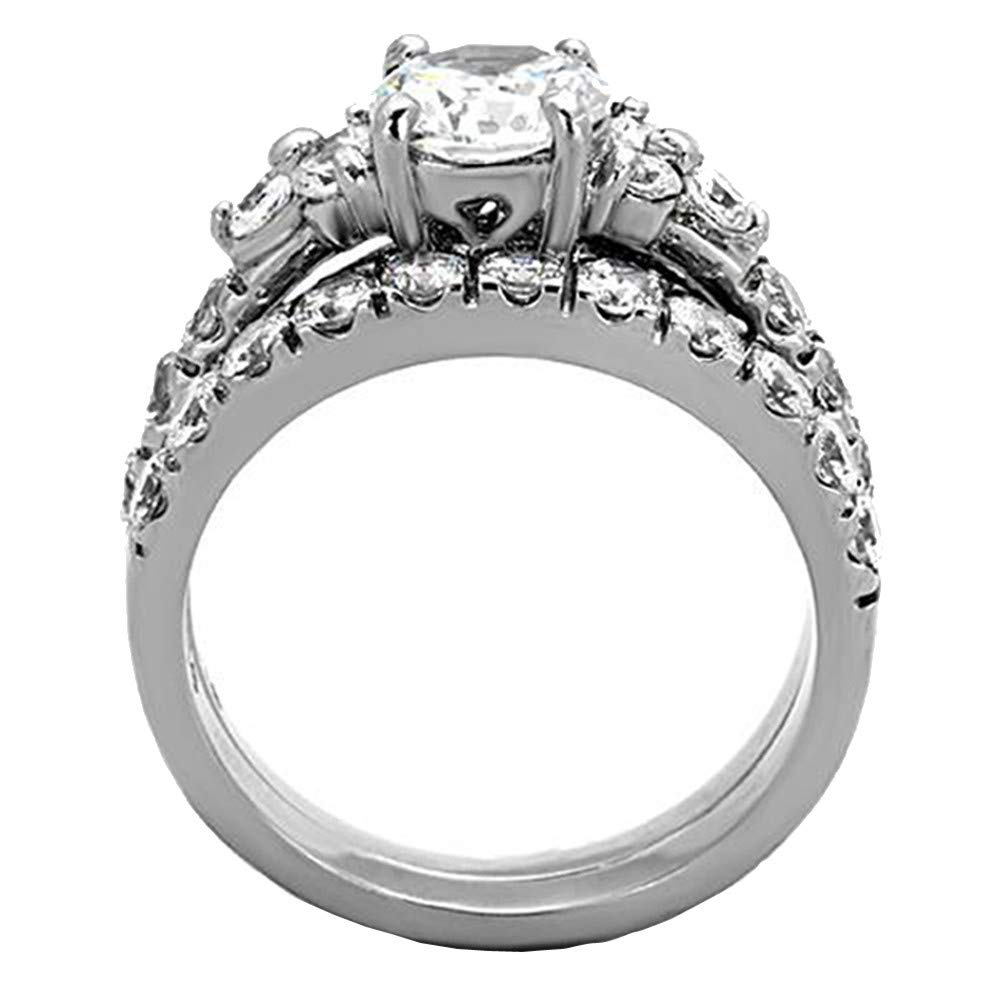 MABELLA 316L Stainless Steel Cubic Zirconia Round Cut Women's Wedding Engagement Bridal Ring Set Size 10