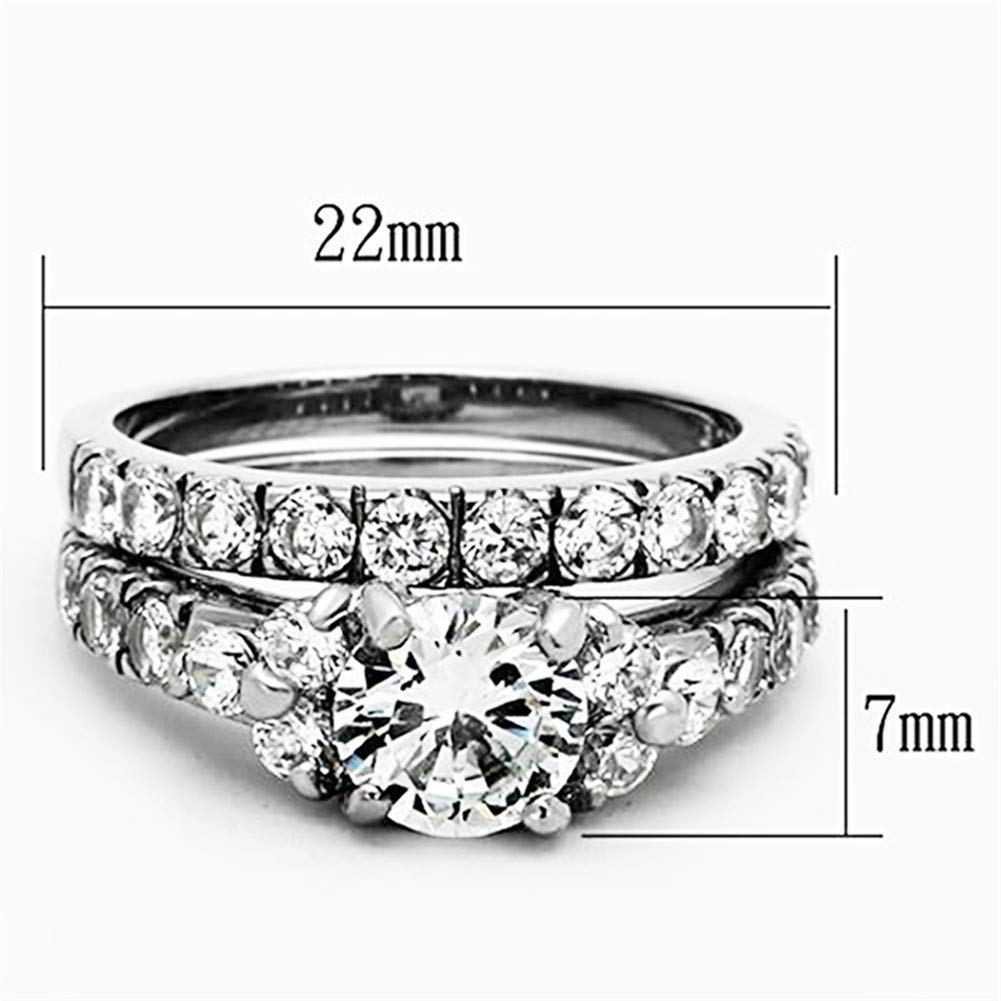 MABELLA 316L Stainless Steel Cubic Zirconia Round Cut Women's Wedding Engagement Bridal Ring Set Size 10