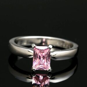 3 pieces Pink Women`s Stanless Steel Camo and Sterling Silver Tourmaline Engagement Wedding Rings Set (8)