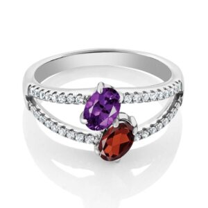 Gem Stone King 925 Sterling Silver Purple Amethyst and Red Garnet 2 Stone Ring For Women (1.26 Cttw, Gemstone Birthstone, Available In Size 5, 6, 7, 8, 9)