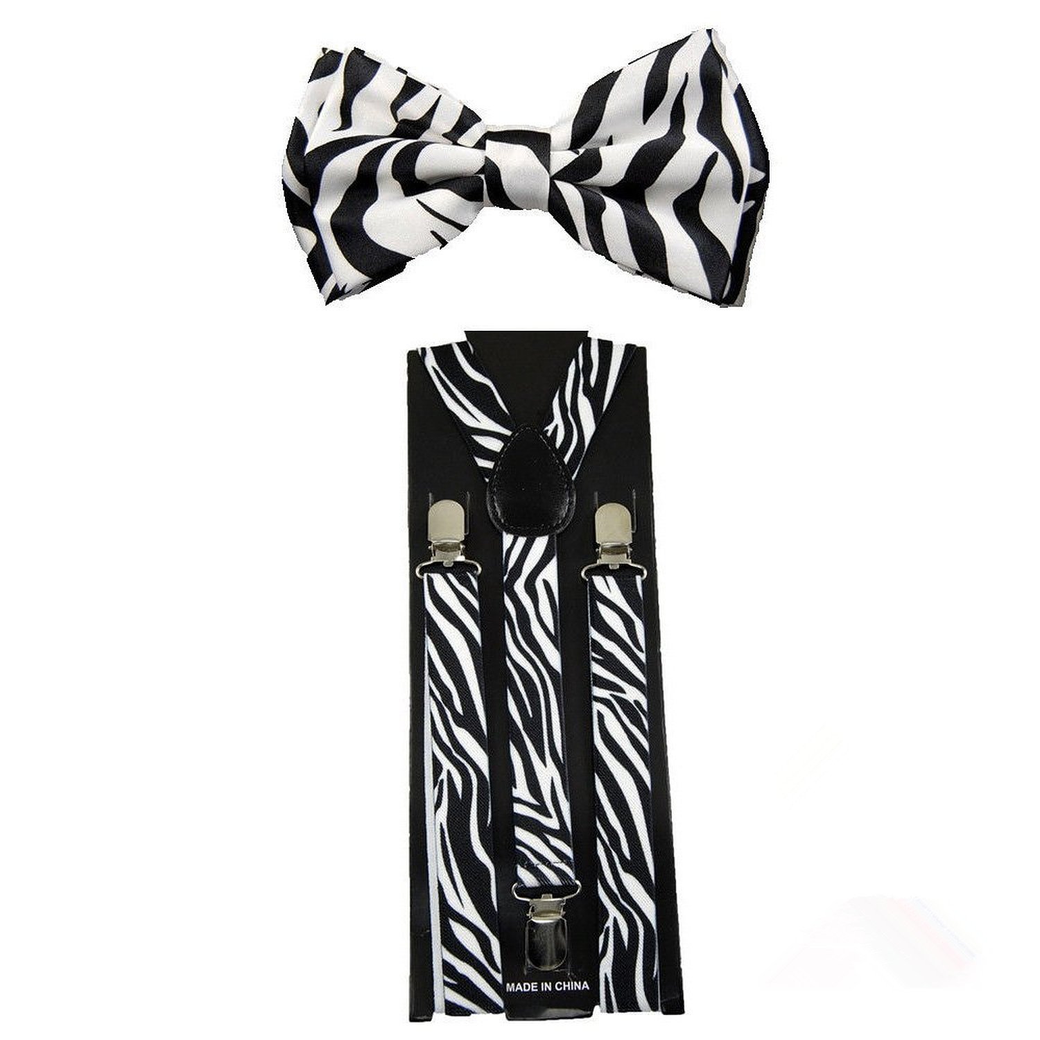 Unisex Suspenders & Pre-Tied Bow Tie Combo Set (Zebra)