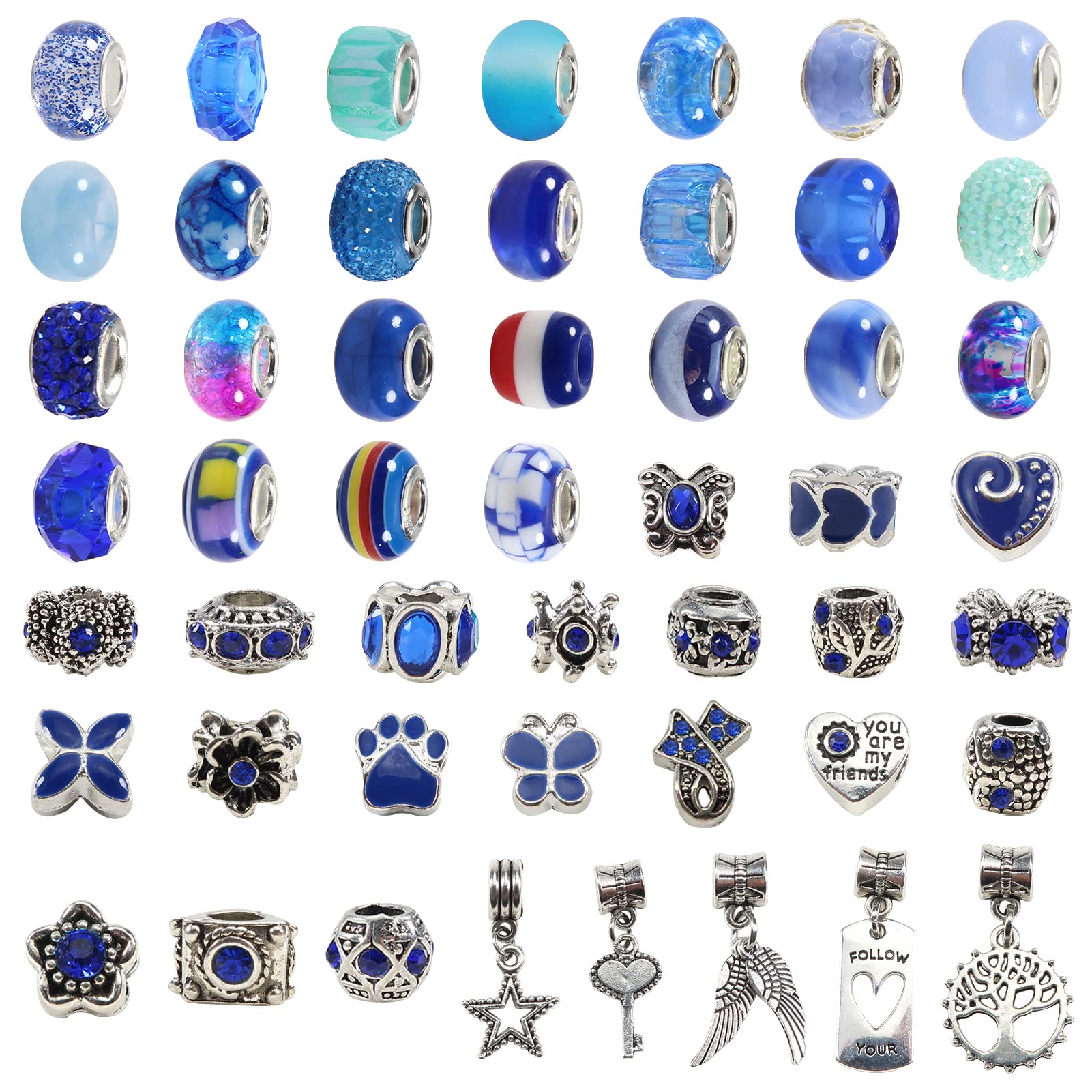 TOAOB 100pcs Assorted Glass European Large Holes Beads Spacer Lampwork Craft Beads Rhinestone Metal Beads for DIY Charms Bracelet Necklace Jewelry Making