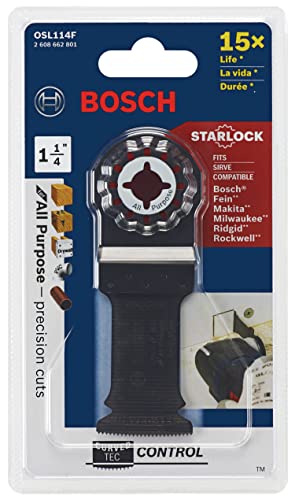 BOSCH OSL114F 1-Piece 1-1/4 In. Starlock Oscillating Multi Tool All Purpose Bi-Metal Plunge Cut Blade for Applications in Wood, Wood with Nails, Drywall, PVC, Metal (Nails and Staples)