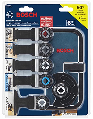 BOSCH OSL006 5-Piece Starlock Oscillating Multi Tool Assorted Set Blades for Mixed Applications in Metal, Wood and Other General Purpose Materials with Included Pouch