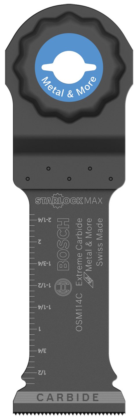 BOSCH OSM114C 1-1/4 In. StarlockMax Oscillating Multi Tool Metal & More Carbide Extreme Plunge Cut Blade for Extreme-Duty Applications in Cutting Iron Bar, Metal, Wood with Nails, Drywall and Tile